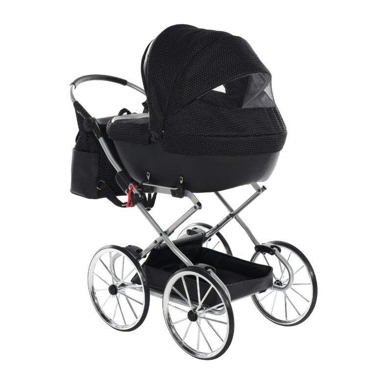 Luxe Poppenwagen Dolce BLACK /silver– Eco-Leer Vintage - Baby's Paradijs